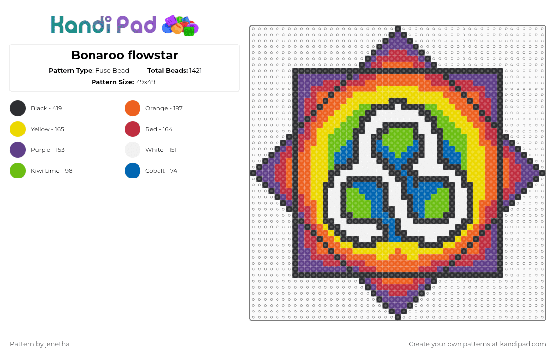 Bonaroo flowstar Fuse Bead Pattern - Kandi Pad | Kandi Patterns, Fuse ...