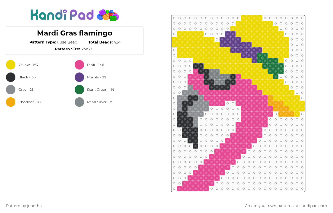 Mardi Gras flamingo Fuse Bead Pattern - Kandi Pad | Kandi Patterns ...