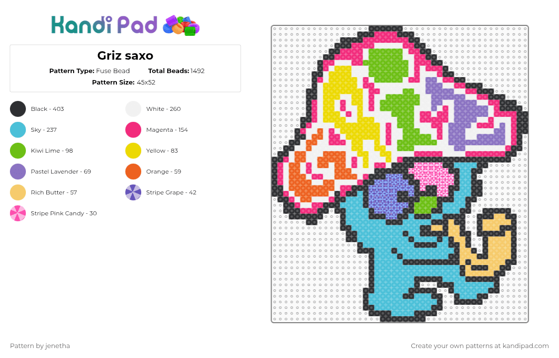 Griz saxo Fuse Bead Pattern - Kandi Pad | Kandi Patterns, Fuse Bead ...