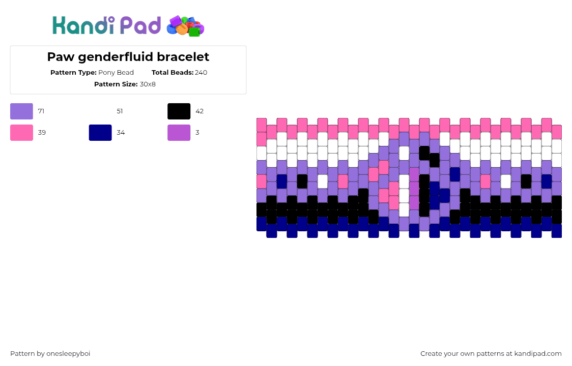 Paw genderfluid bracelet Pony Bead Pattern - Kandi Pad | Kandi Patterns ...
