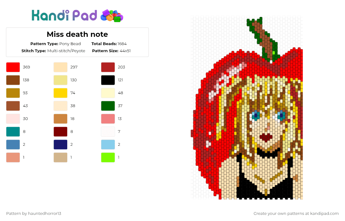 Miss death note Pony Bead Pattern - Kandi Pad | Kandi Patterns, Fuse ...