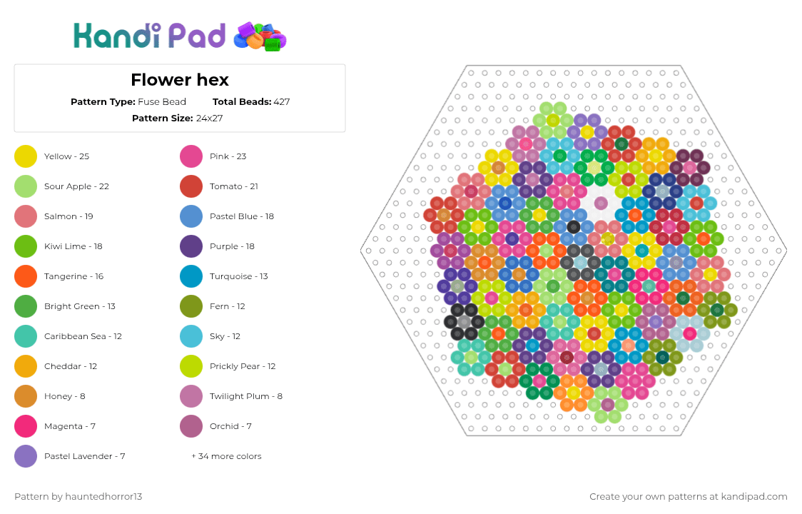 Flower hex Fuse Bead Pattern - Kandi Pad | Kandi Patterns, Fuse Bead ...