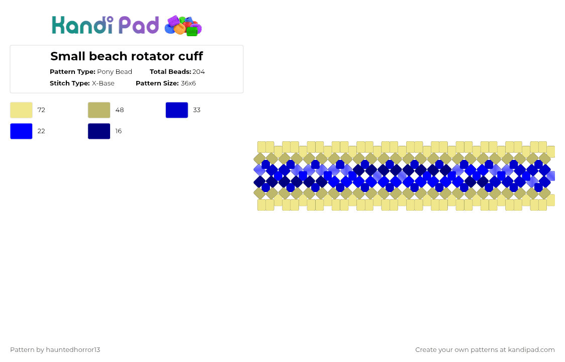 Small beach rotator cuff Pony Bead Pattern - Kandi Pad | Kandi Patterns ...