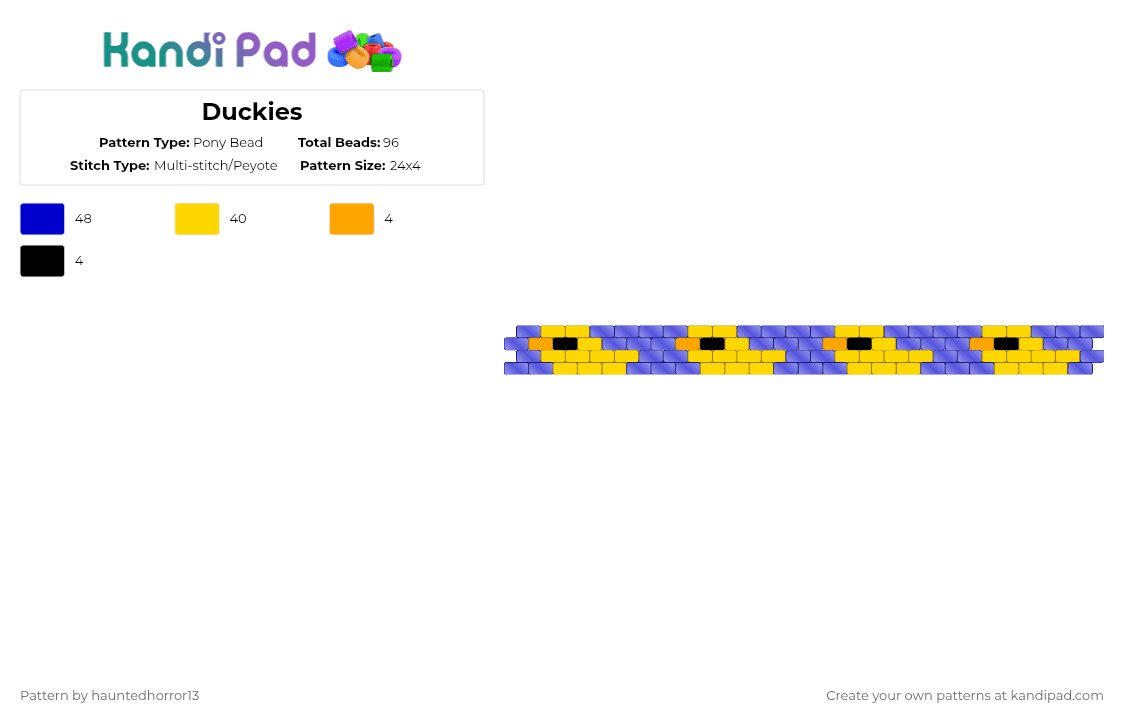 Duckies Pony Bead Pattern - Kandi Pad | Kandi Patterns, Fuse Bead ...