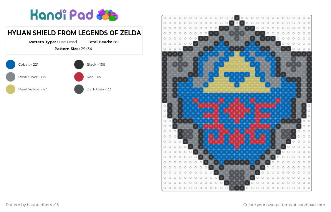 HYLIAN SHIELD FROM LEGENDS OF ZELDA Fuse Bead Pattern - Kandi Pad ...