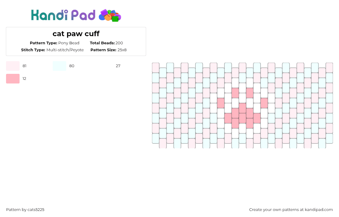 Cat paw cuff Pony Bead Pattern - Kandi Pad | Kandi Patterns, Fuse Bead ...
