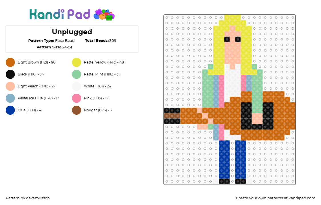 Unplugged Fuse Bead Pattern - Kandi Pad | Kandi Patterns, Fuse Bead ...