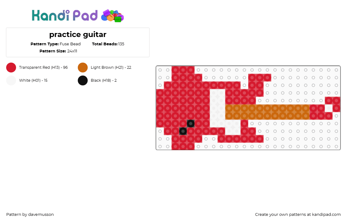 Practice guitar Fuse Bead Pattern - Kandi Pad | Kandi Patterns, Fuse ...