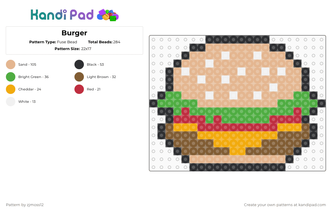 Burger Fuse Bead Pattern - Kandi Pad | Kandi Patterns, Fuse Bead ...