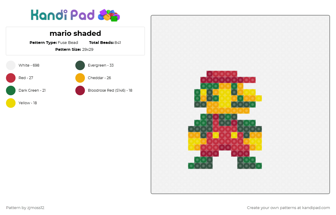 Mario shaded Fuse Bead Pattern - Kandi Pad | Kandi Patterns, Fuse Bead ...
