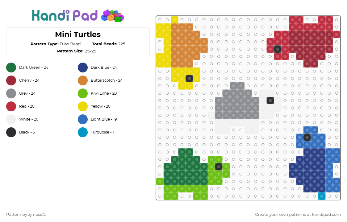 Mini Turtles Fuse Bead Pattern - Kandi Pad | Kandi Patterns, Fuse Bead ...