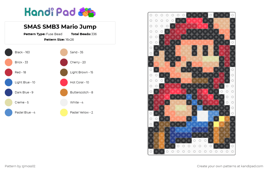 SMAS SMB3 Mario Jump Fuse Bead Pattern - Kandi Pad | Kandi Patterns ...