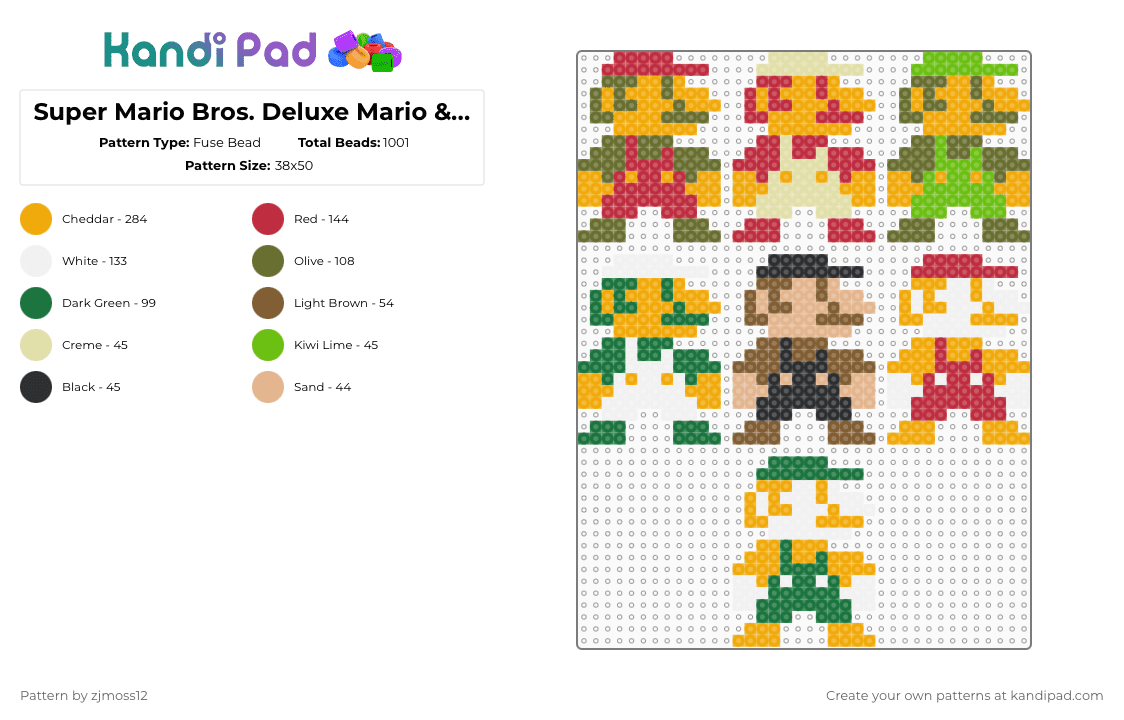 Super Mario Bros. Deluxe Mario & Luigi Idle Fuse Bead Pattern - Kandi ...
