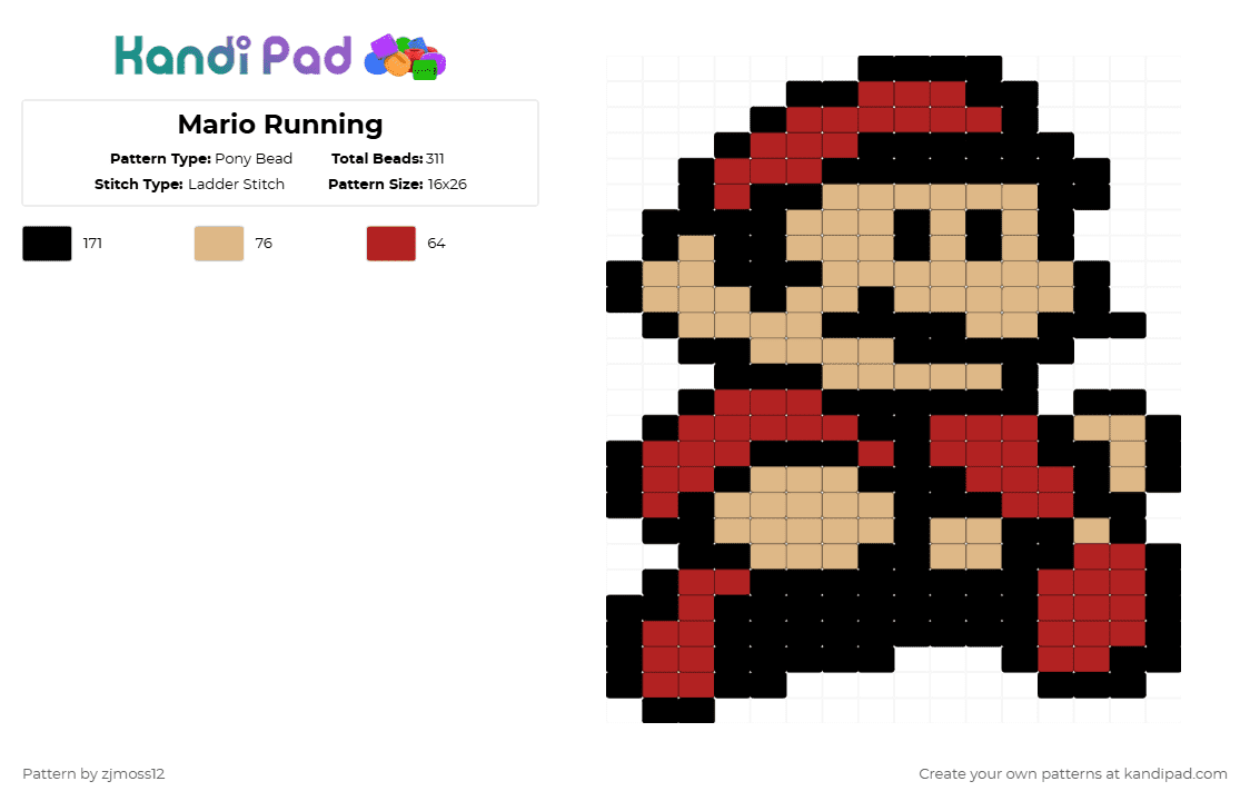 Mario Running Pony Bead Pattern - Kandi Pad | Kandi Patterns, Fuse Bead ...