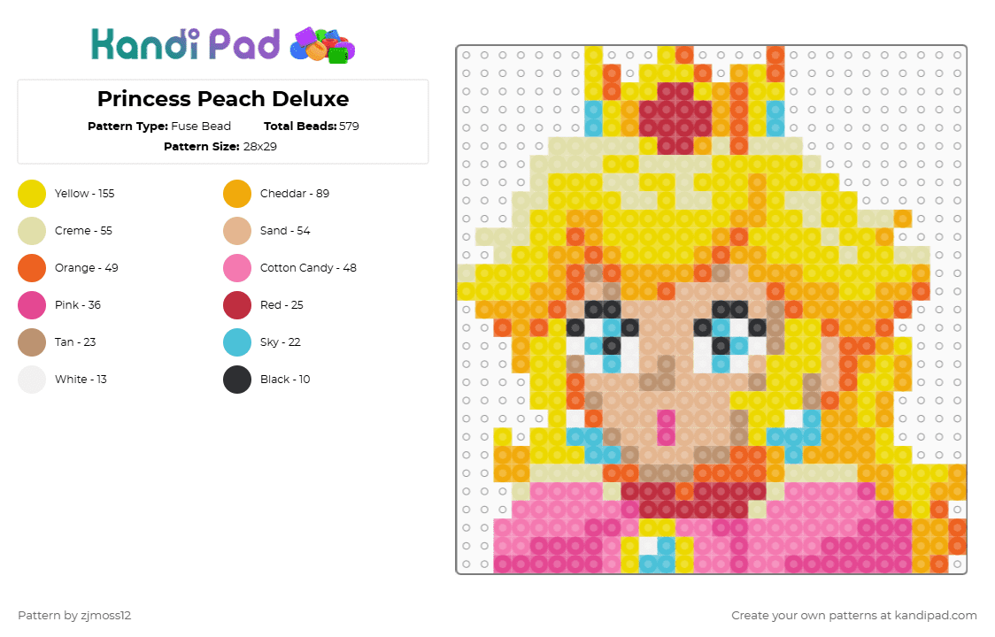 Princess Peach Deluxe Fuse Bead Pattern - Kandi Pad | Kandi Patterns ...