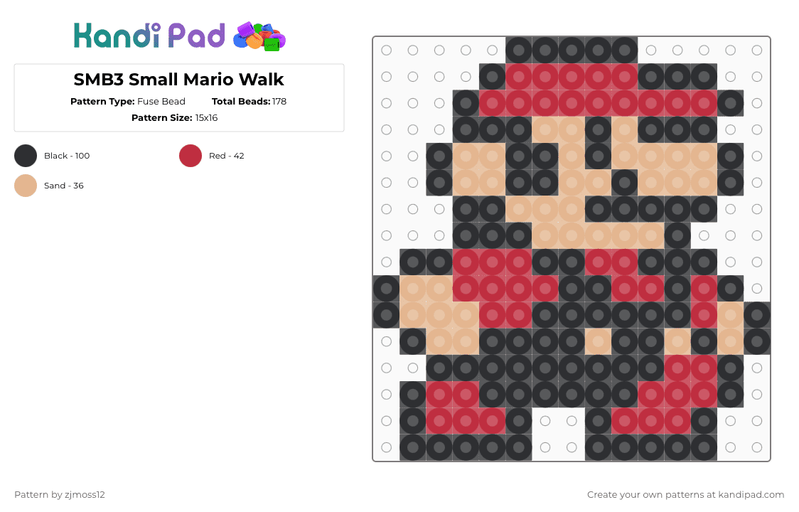 SMB3 Small Mario Walk Fuse Bead Pattern - Kandi Pad | Kandi Patterns ...