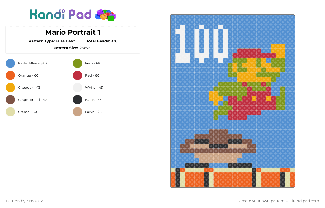 Mario Portrait 1 Fuse Bead Pattern - Kandi Pad | Kandi Patterns, Fuse ...