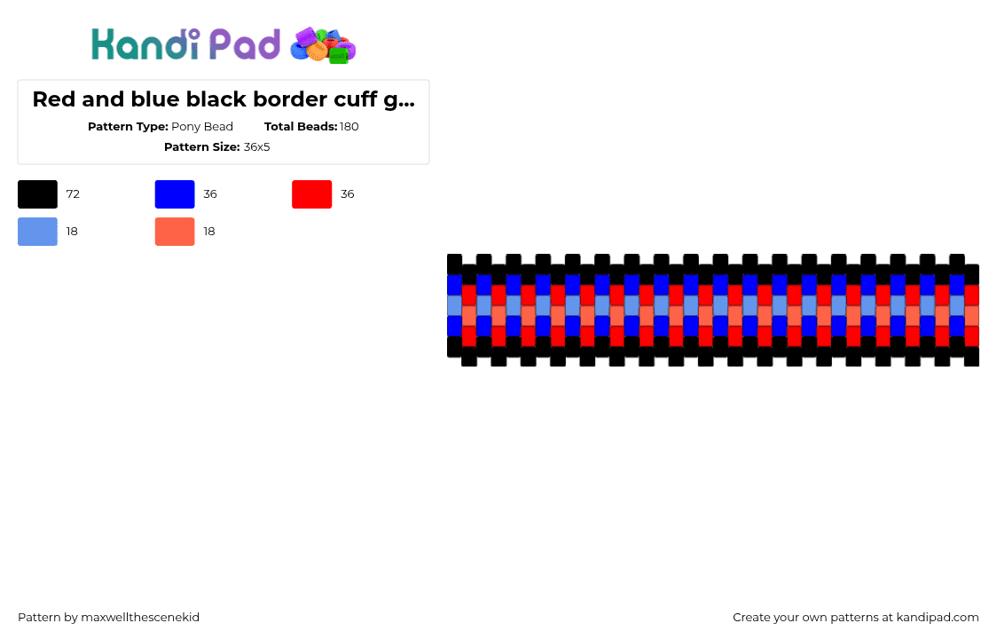 Red and blue black border cuff glitch theme Pony Bead Pattern - Kandi ...
