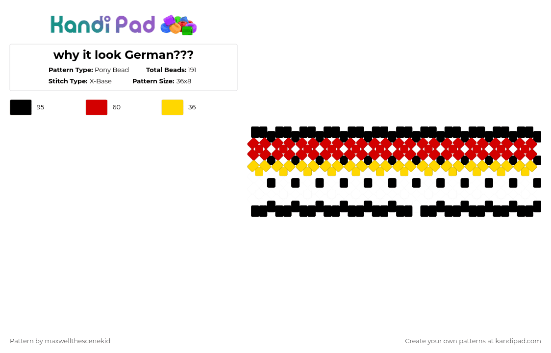 Why it look German??? Pony Bead Pattern - Kandi Pad | Kandi Patterns ...