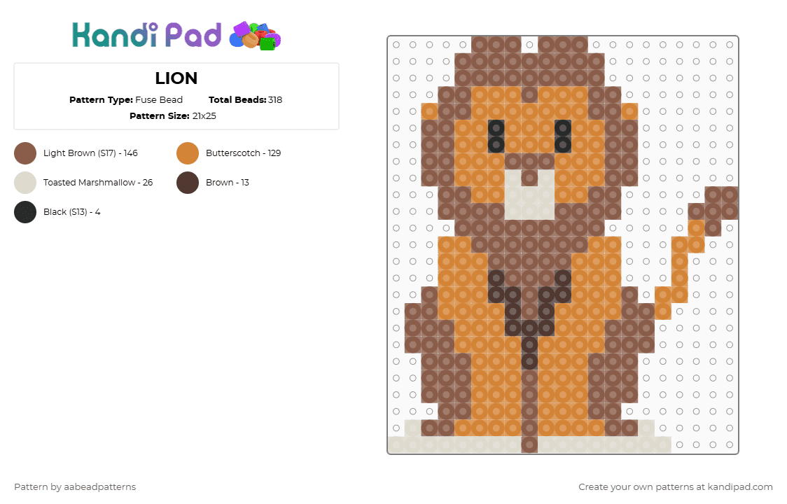 LION Fuse Bead Pattern - Kandi Pad | Kandi Patterns, Fuse Bead Patterns ...