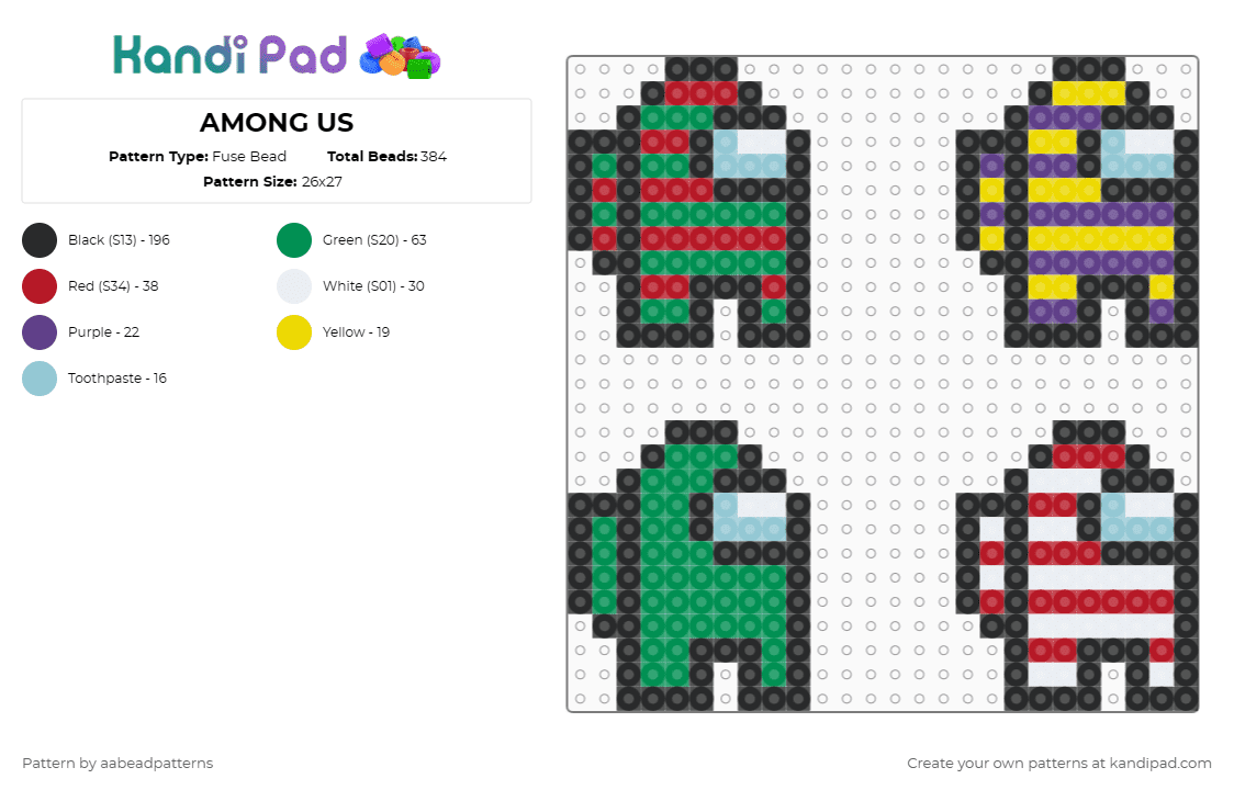 AMONG US Fuse Bead Pattern - Kandi Pad | Kandi Patterns, Fuse Bead ...