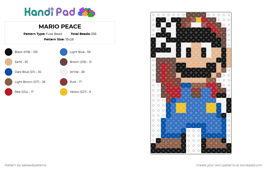 MARIO PEACE Fuse Bead Pattern - Kandi Pad | Kandi Patterns, Fuse Bead ...