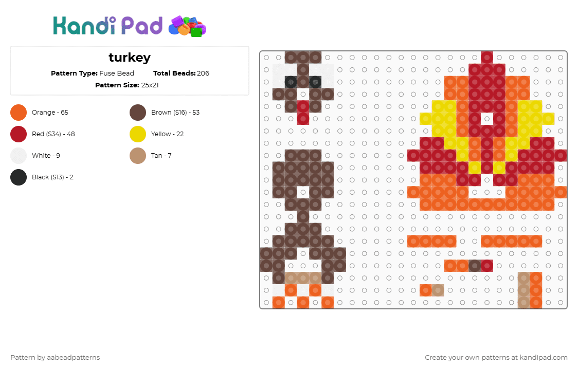 Turkey Fuse Bead Pattern - Kandi Pad | Kandi Patterns, Fuse Bead ...