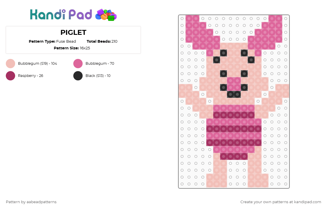 PIGLET Fuse Bead Pattern - Kandi Pad | Kandi Patterns, Fuse Bead ...