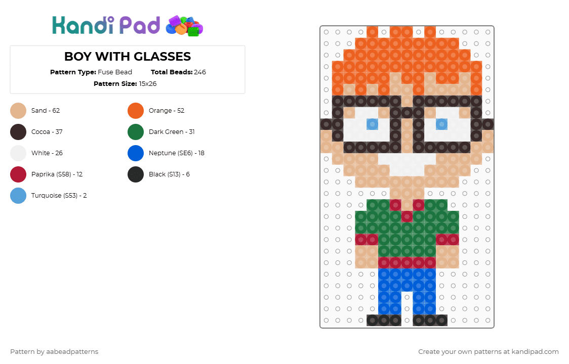 BOY WITH GLASSES Fuse Bead Pattern - Kandi Pad | Kandi Patterns, Fuse ...