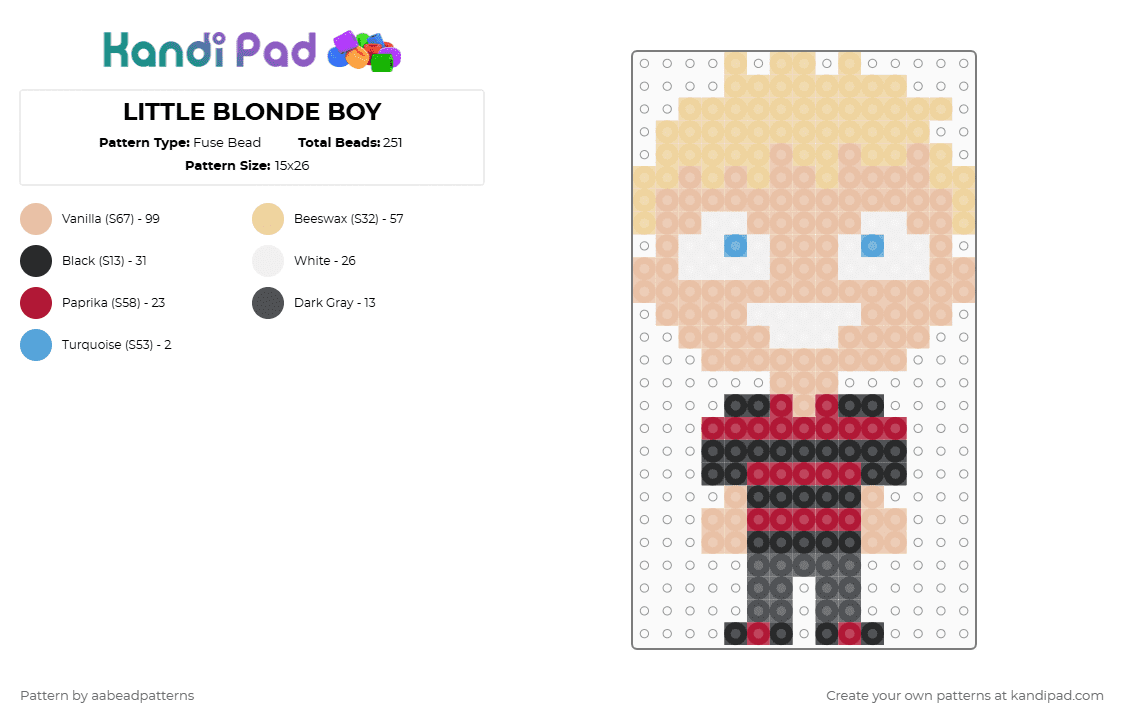 LITTLE BLONDE BOY Fuse Bead Pattern - Kandi Pad | Kandi Patterns, Fuse ...