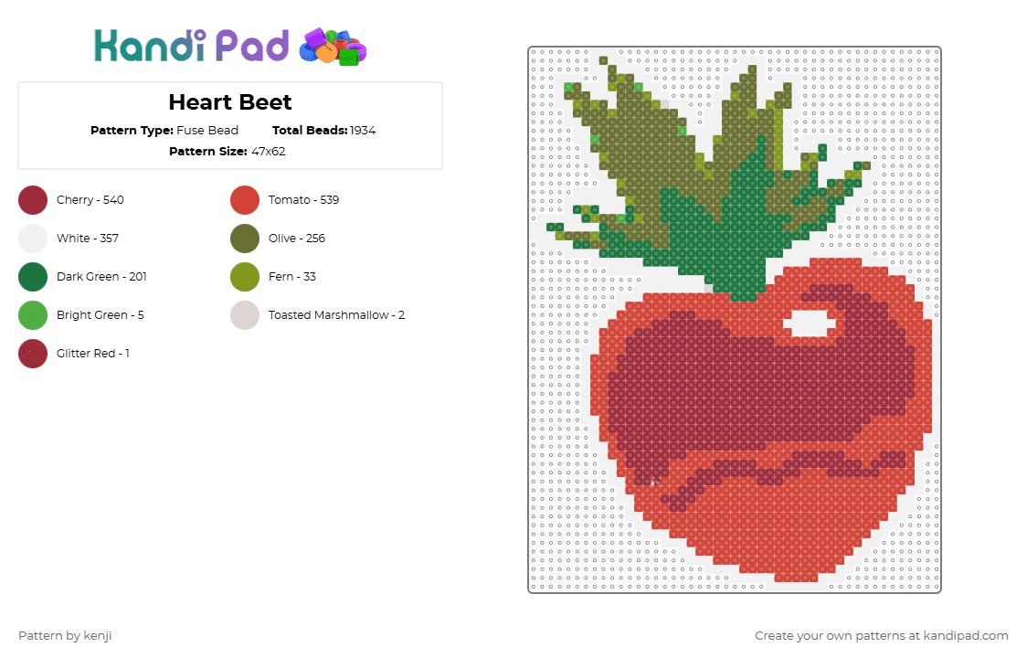 Heart Beet Fuse Bead Pattern - Kandi Pad | Kandi Patterns, Fuse Bead ...