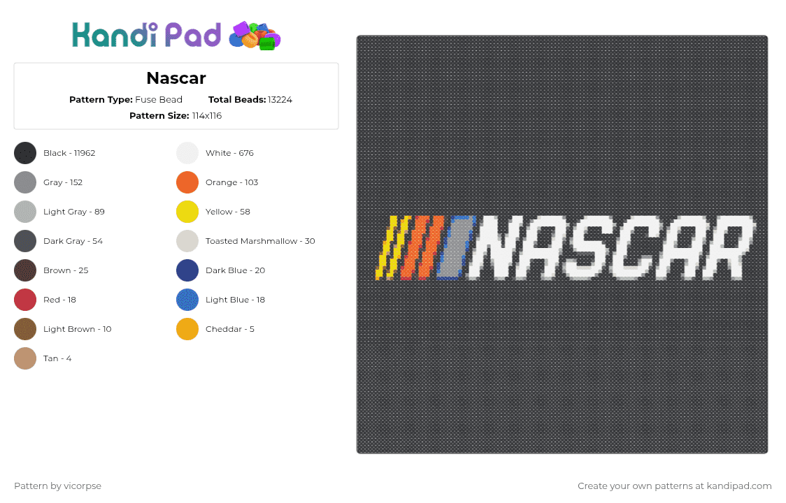 Nascar Fuse Bead Pattern - Kandi Pad | Kandi Patterns, Fuse Bead ...