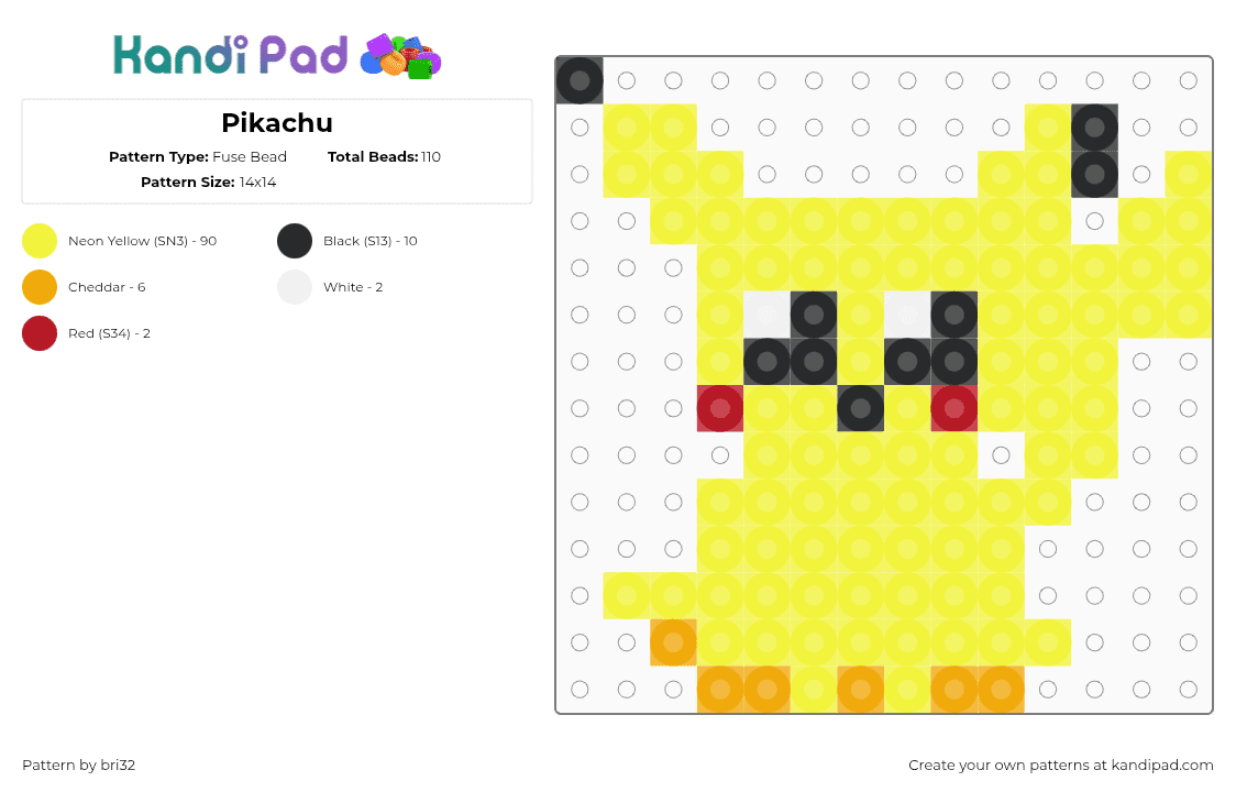 Pikachu Fuse Bead Pattern - Kandi Pad | Kandi Patterns, Fuse Bead ...