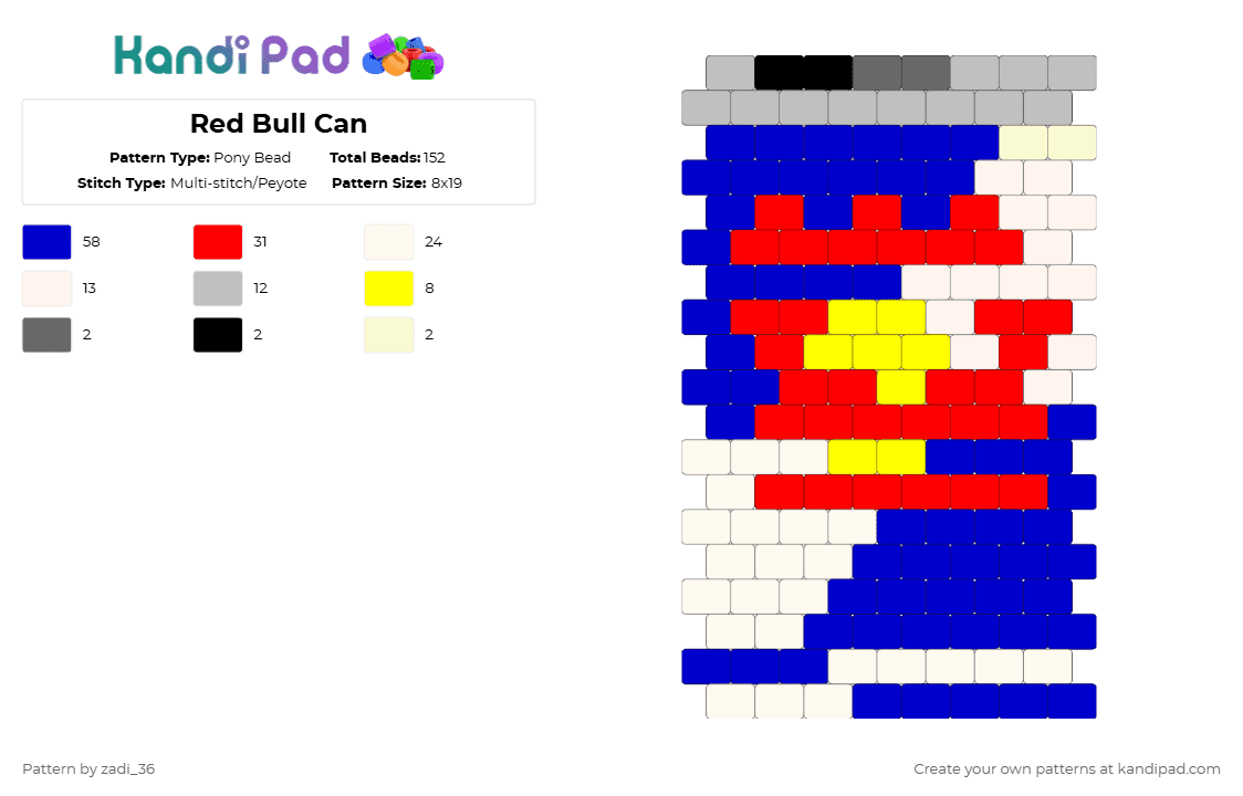 Red Bull Can Pony Bead Pattern - Kandi Pad | Kandi Patterns, Fuse Bead ...