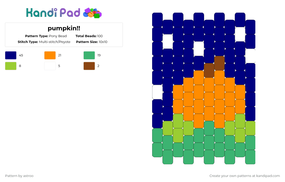 Pumpkin!! Pony Bead Pattern - Kandi Pad | Kandi Patterns, Fuse Bead ...