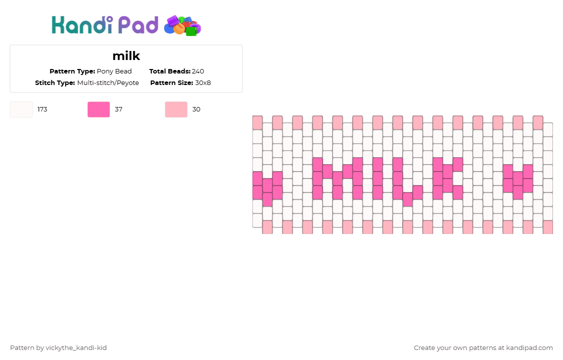 Milk Pony Bead Pattern - Kandi Pad | Kandi Patterns, Fuse Bead Patterns ...