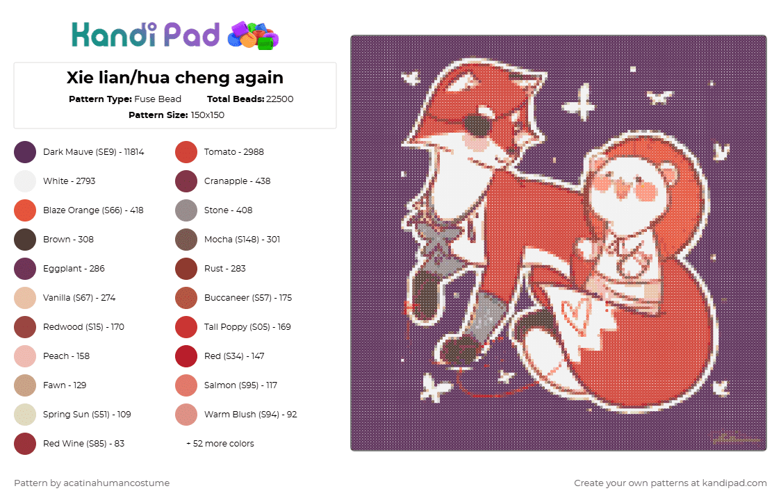 Xie lian/hua cheng again Fuse Bead Pattern - Kandi Pad | Kandi Patterns ...
