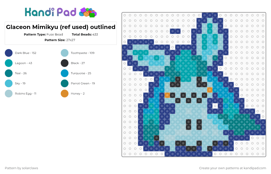 Glaceon Mimikyu (ref used) outlined Fuse Bead Pattern - Kandi Pad ...