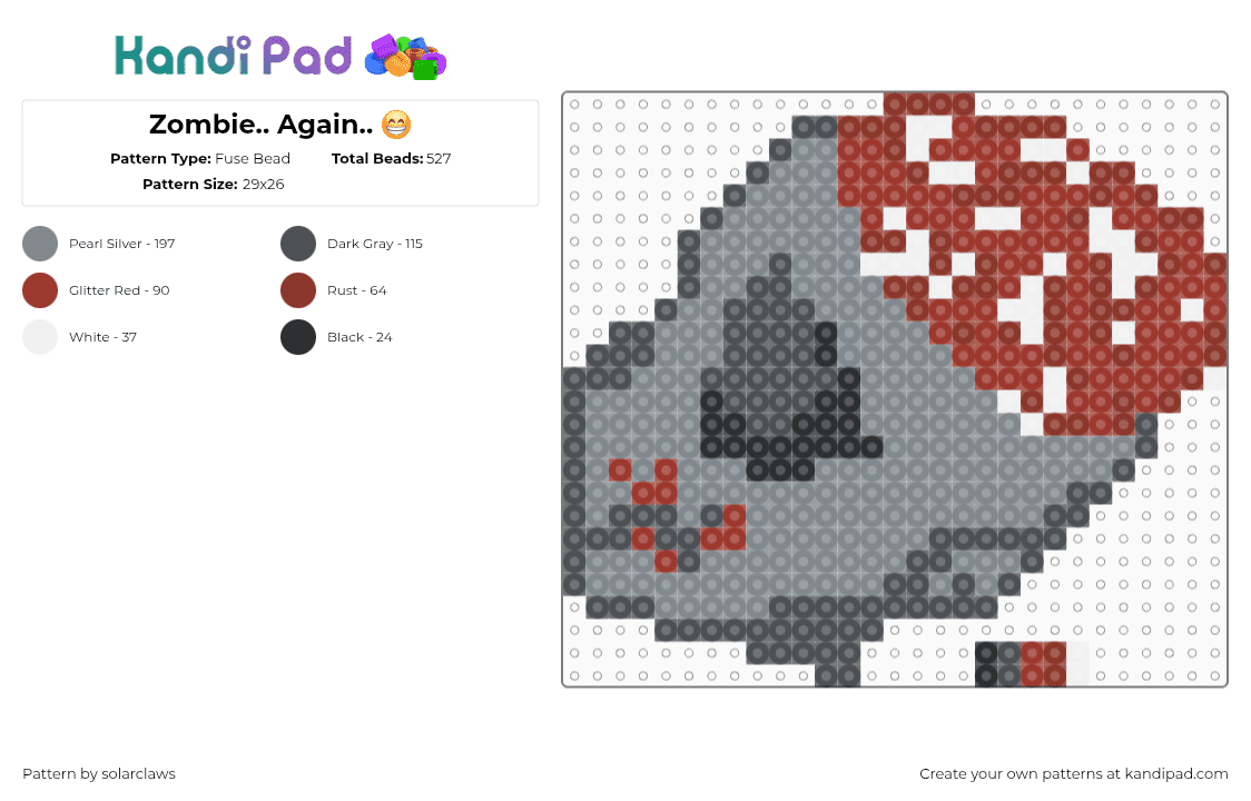 Zombie.. Again.. 😁 Fuse Bead Pattern - Kandi Pad | Kandi Patterns, Fuse ...