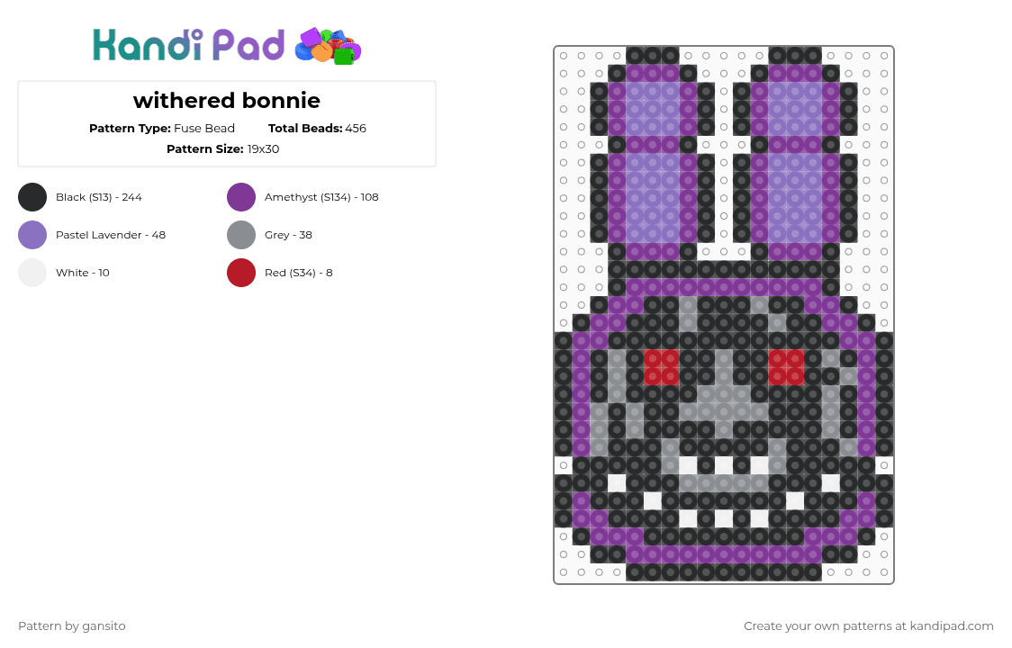 Withered bonnie Fuse Bead Pattern - Kandi Pad | Kandi Patterns, Fuse ...
