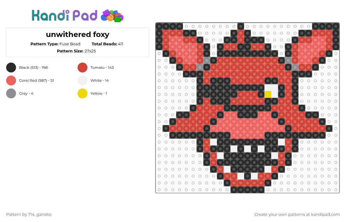 Unwithered foxy Fuse Bead Pattern - Kandi Pad | Kandi Patterns, Fuse ...