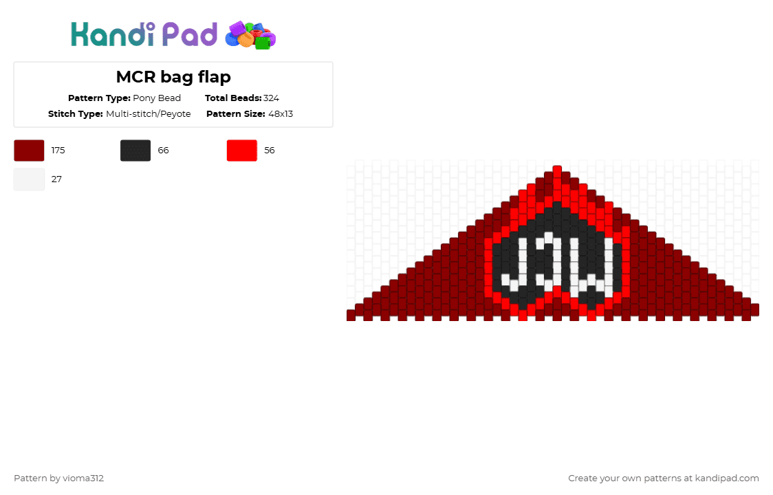 MCR bag flap Pony Bead Pattern - Kandi Pad | Kandi Patterns, Fuse Bead ...