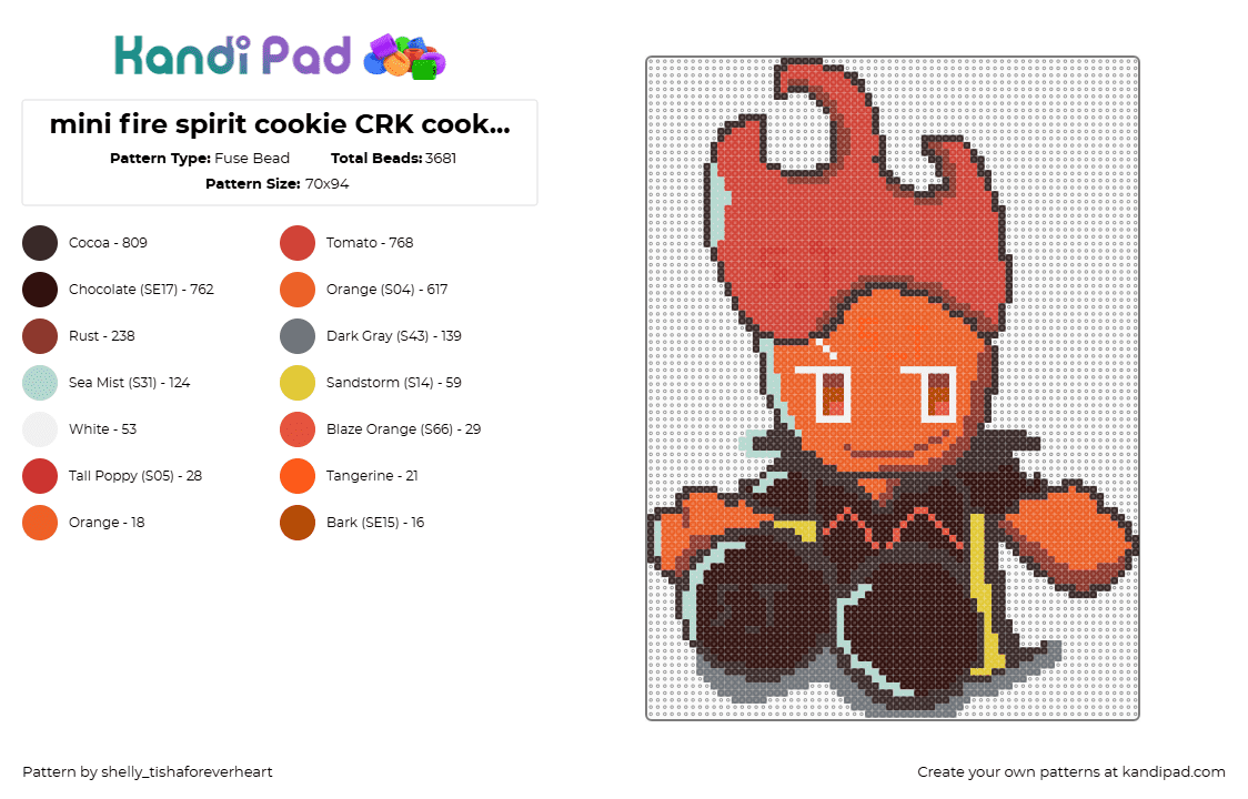 Mini fire spirit cookie CRK cookie run kingdom Fuse Bead Pattern ...