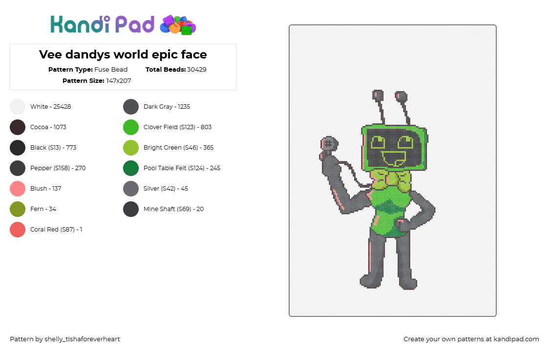 Vee dandys world epic face Fuse Bead Pattern - Kandi Pad | Kandi ...