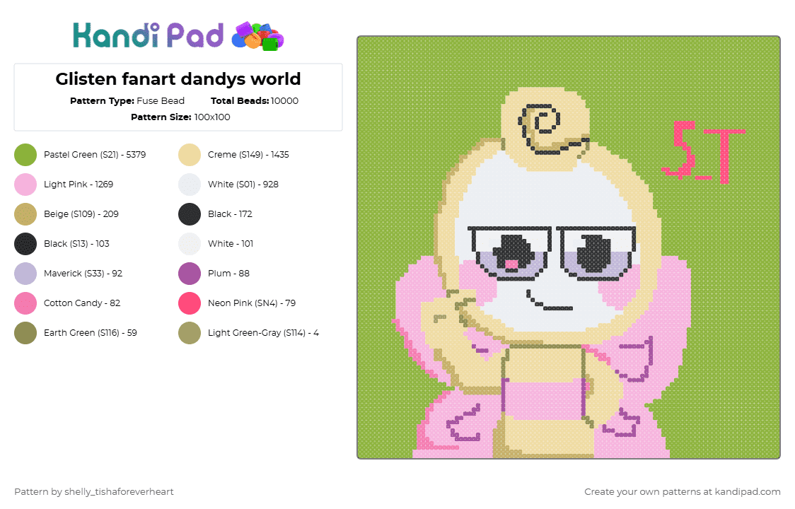 Glisten fanart dandys world Fuse Bead Pattern - Kandi Pad | Kandi ...