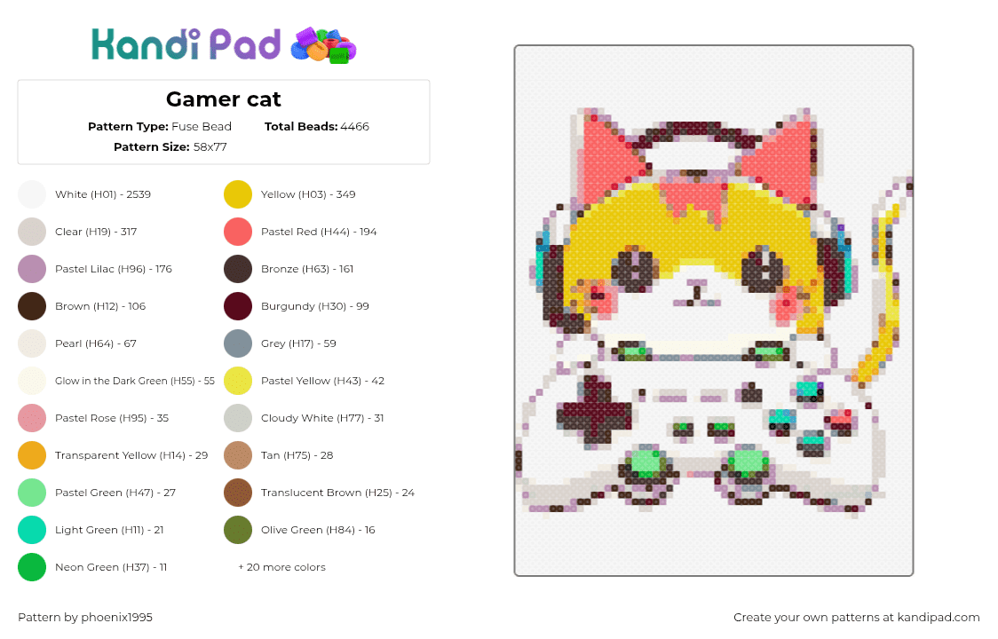 Gamer cat Fuse Bead Pattern - Kandi Pad | Kandi Patterns, Fuse Bead ...