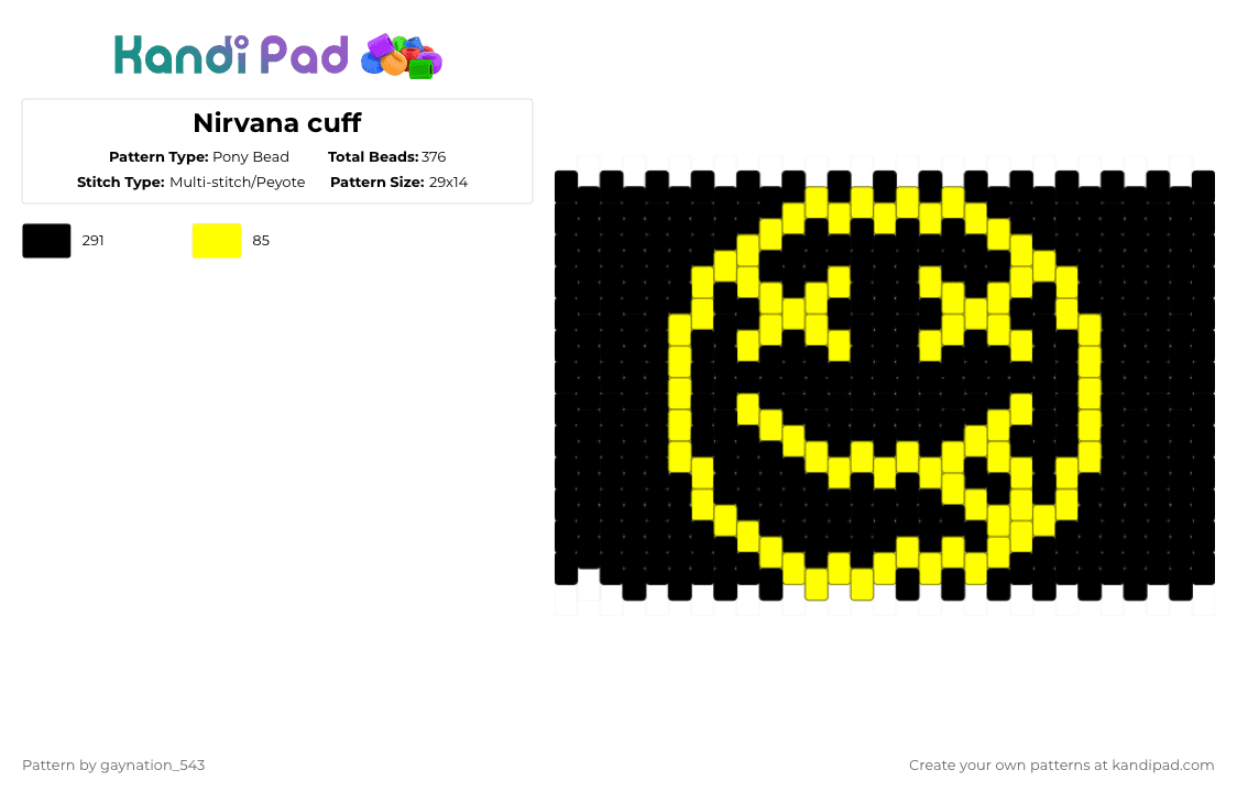 Nirvana cuff Pony Bead Pattern - Kandi Pad | Kandi Patterns, Fuse Bead ...