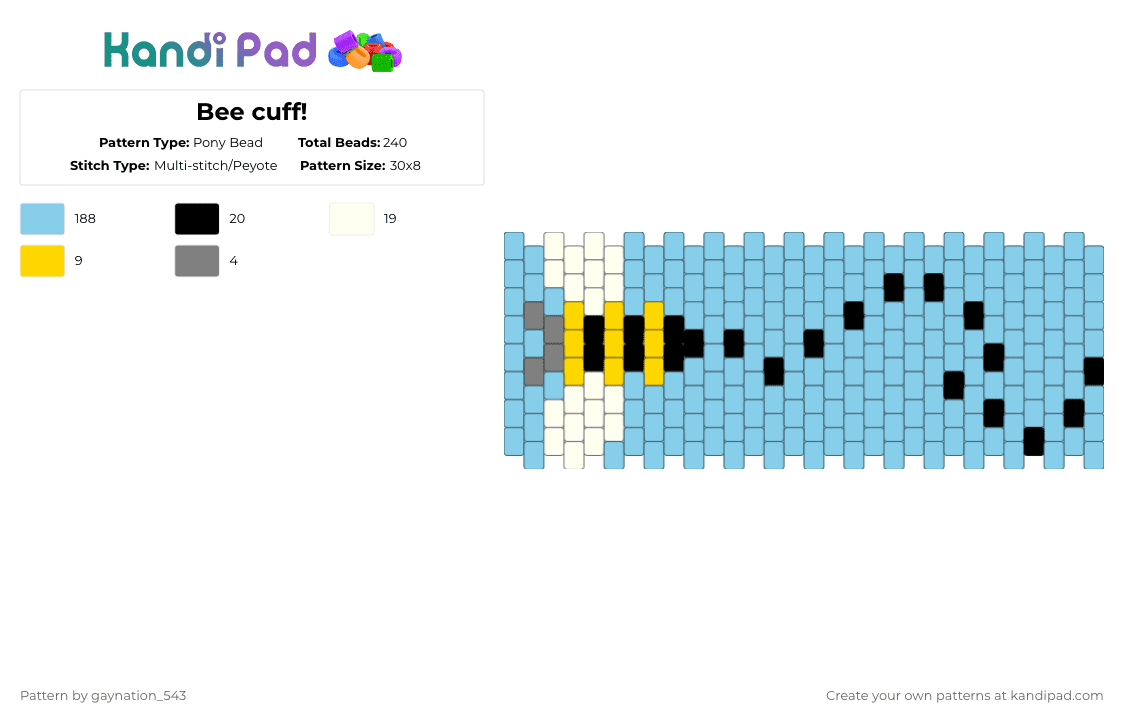 Bee cuff! Pony Bead Pattern - Kandi Pad | Kandi Patterns, Fuse Bead ...