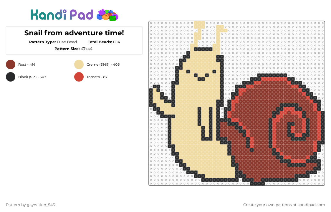 Snail from adventure time! Fuse Bead Pattern - Kandi Pad | Kandi ...