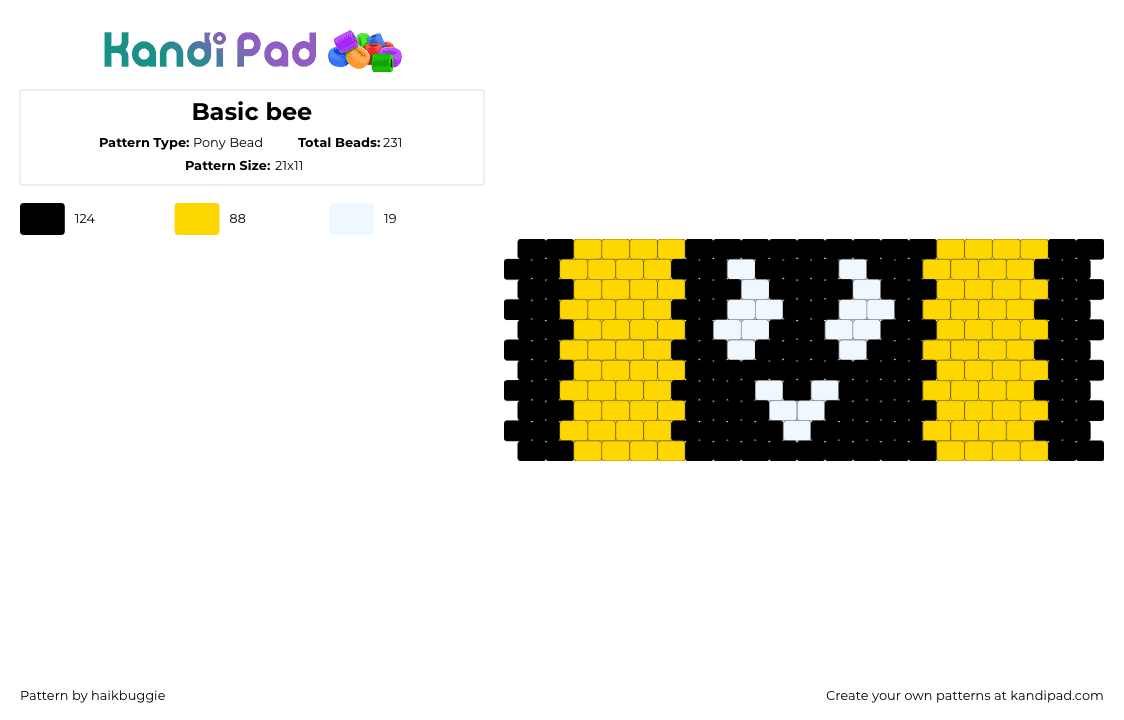 Basic bee Pony Bead Pattern - Kandi Pad | Kandi Patterns, Fuse Bead ...